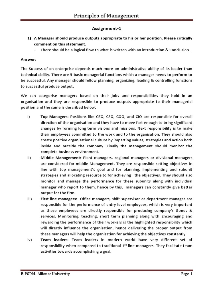 POM - 1st Assignment | PDF | Goal | Control (Social And Political)