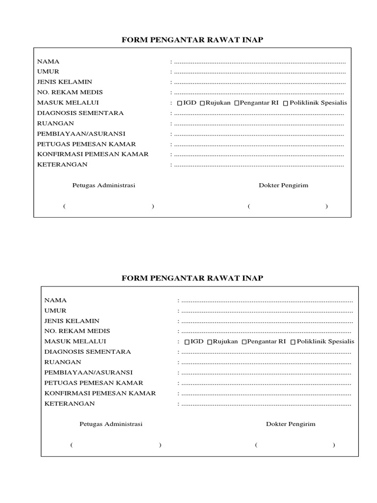 Form Pengantar Rawat Inap | PDF