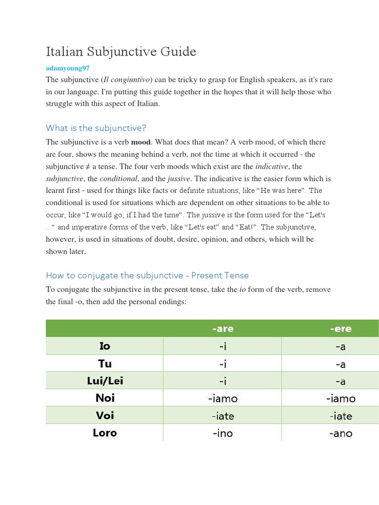 Italian Subjunctive Guide | PDF | Grammar | Language Mechanics