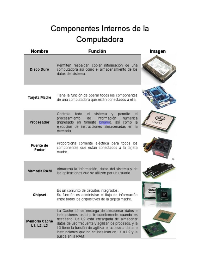 Componentes Internos de La Computadora | Memoria del ordenador | Caché ...