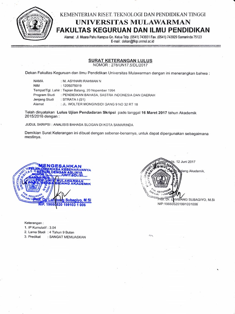 Surat Keterangan Lulus | PDF