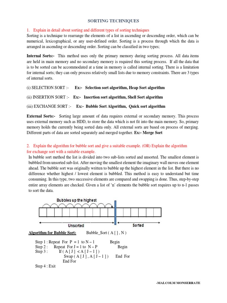 Sorting Techniques: 1. Explain in Detail About Sorting and Different Types of Sorting Techniques ...