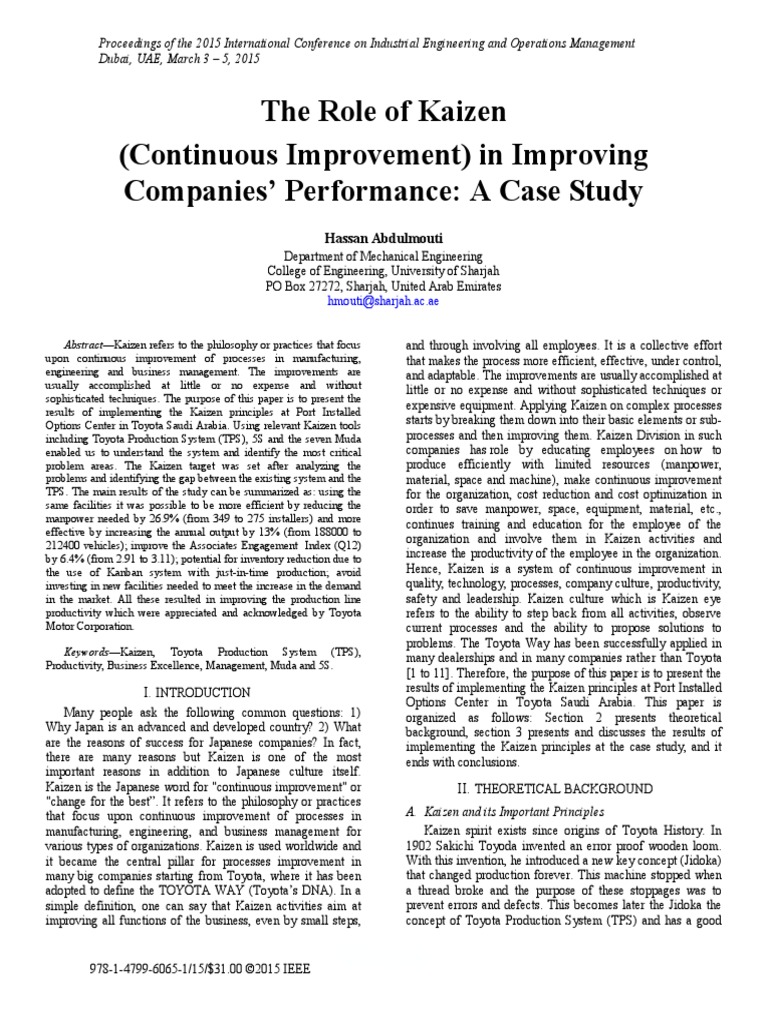 The Role of Kaizen (Continuous Improvement) in Improving Companies ...