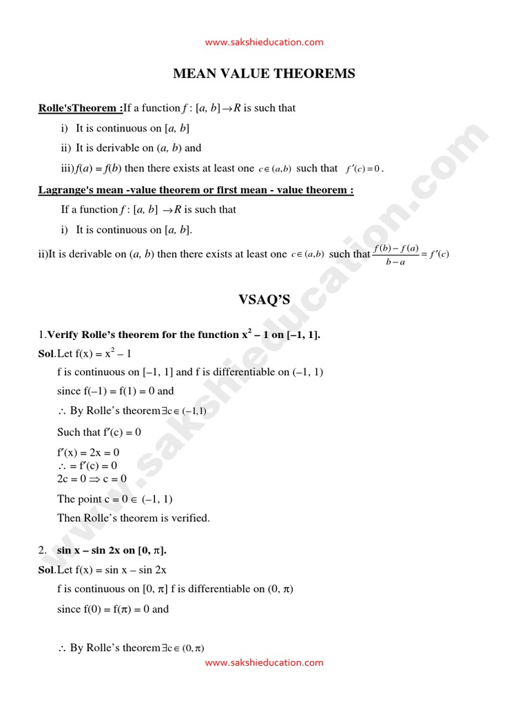 Exploring Key Theorems in Calculus: An Analysis of Rolle's Theorem ...
