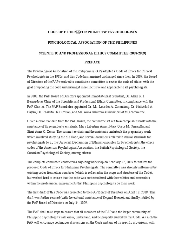 Code of Ethics for Philippine Psychologists | Informed Consent ...
