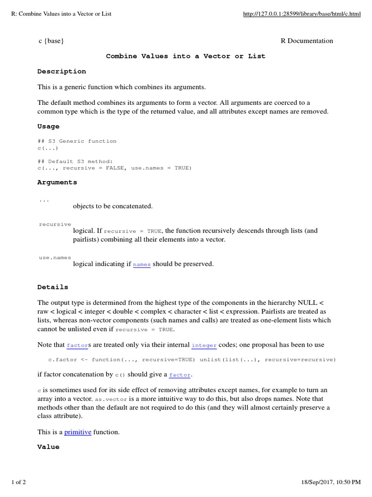 R Combine Values Into A Vector Or List Pdf Array Data Structure Parameter Computer