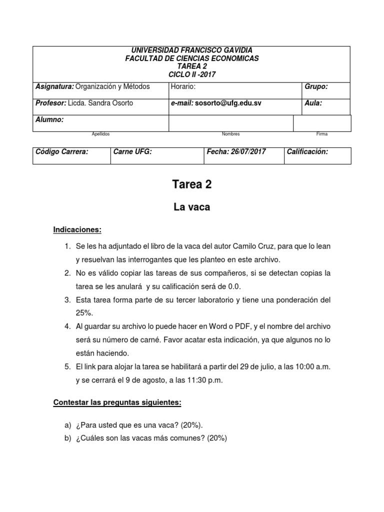 Tarea 1 - La Vaca | PDF