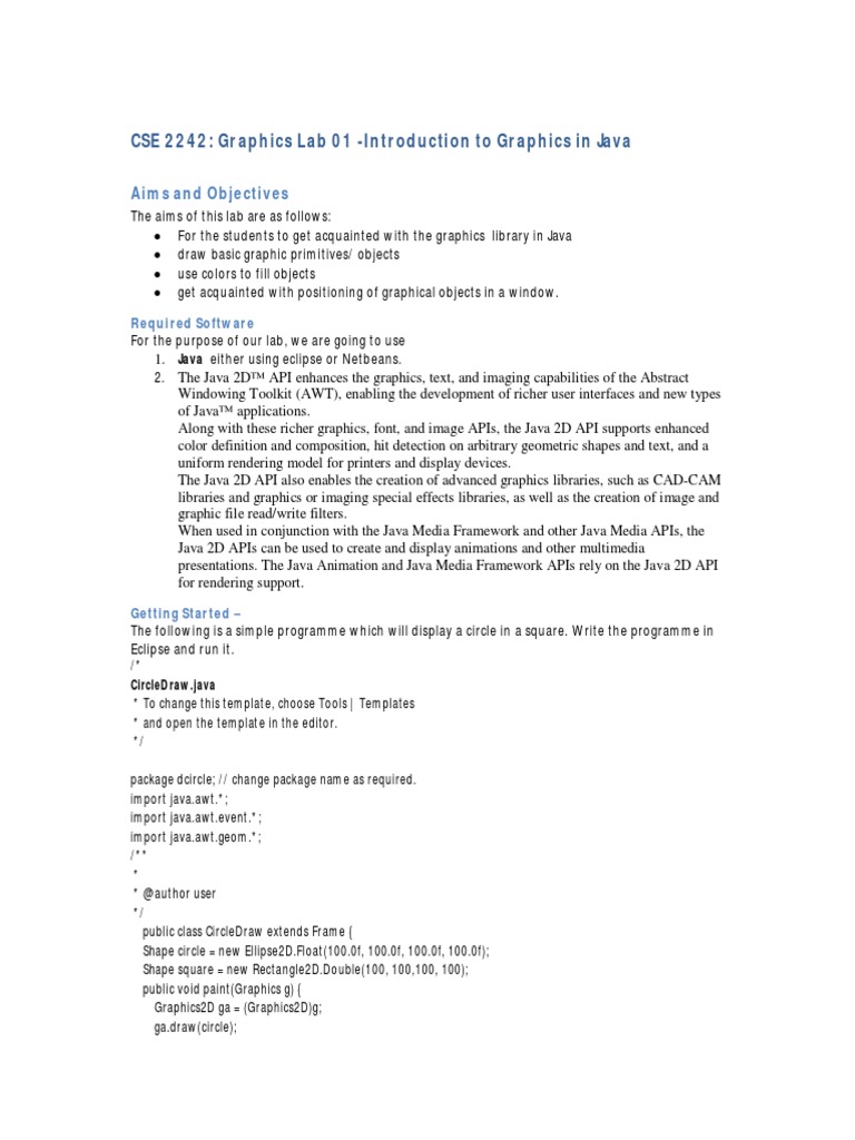 CSE 2242: Graphics Lab 01 - Introduction To Graphics in Java: Aims and ...