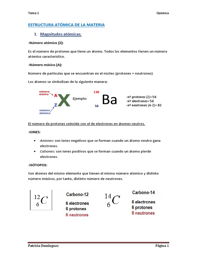 Tema 1 Estructura Atómica De La Materia Pdf Configuración