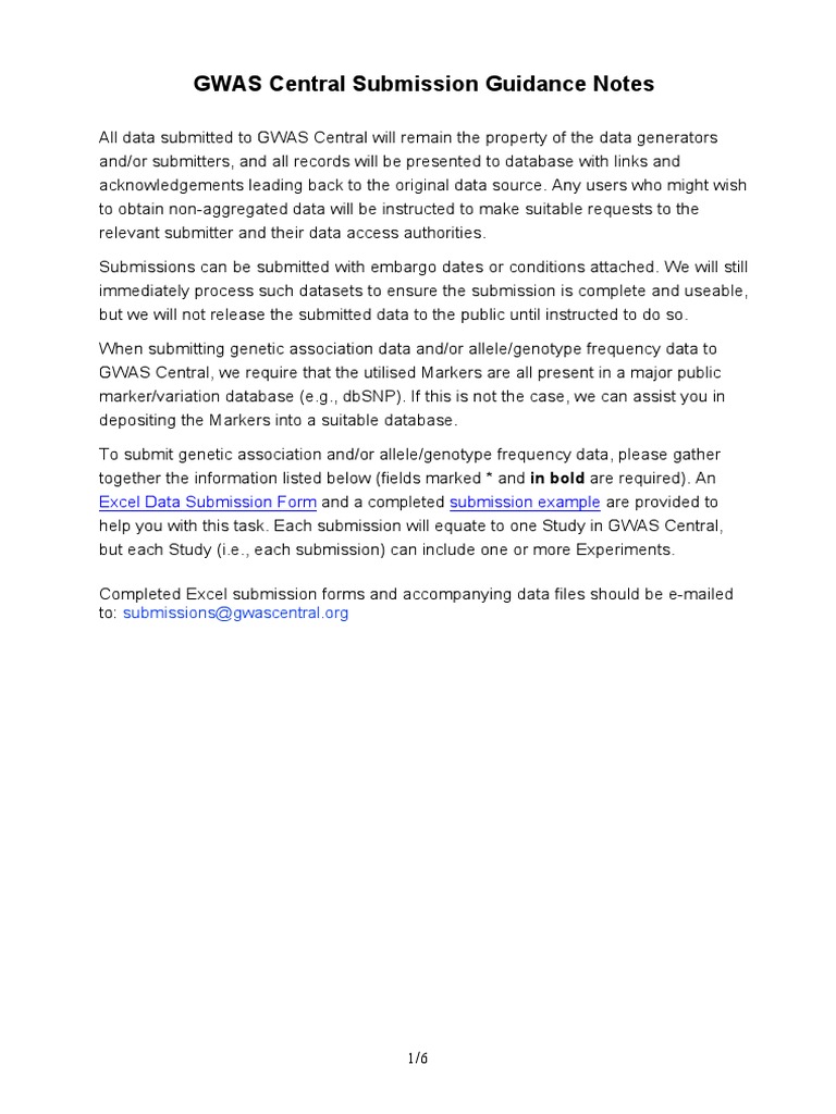 GWAS Central Submission Guidance Notes: Excel Data Submission Form ...