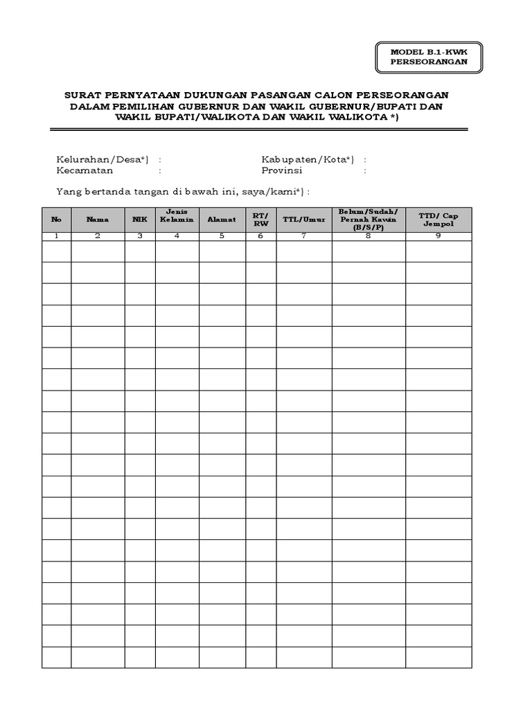 Formulir Model b1 KWK Perseorangan | PDF Formulir Model b1 KWK Perseorangan | PDF
