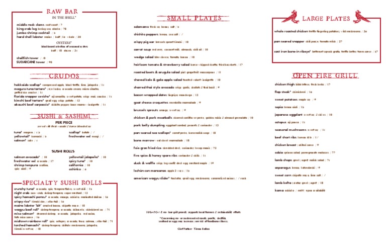 Sugarcane Menu | PDF | Sushi | Salad
