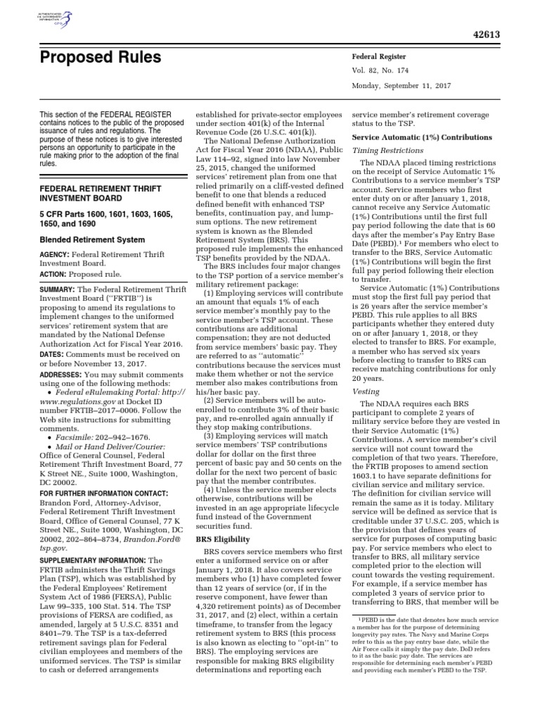 FRTIB Blended Retirement System Proposed Rules | PDF | Government Of ...