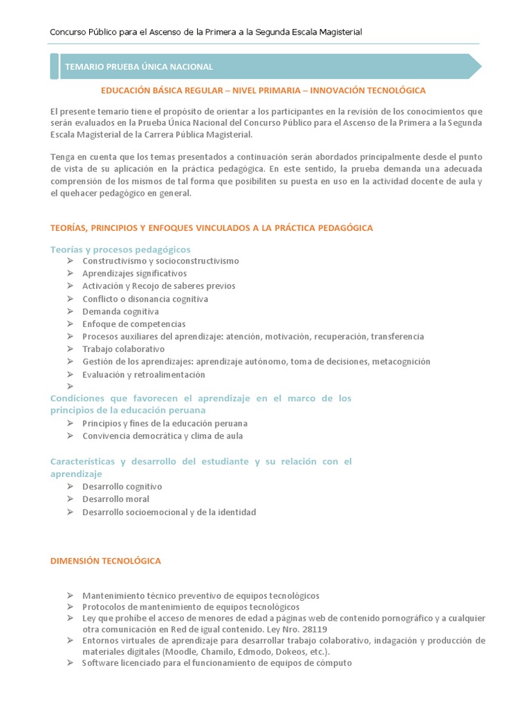 Temario Ebr Nivel Primaria Innovacion Tecnologica | PDF | Tecnología de información y ...
