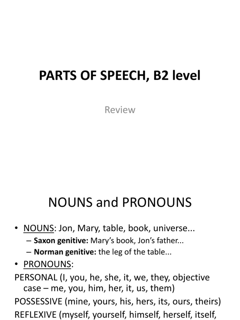 B2 Level Parts of Speech Guide | PDF | Pronoun | Perfect (Grammar)