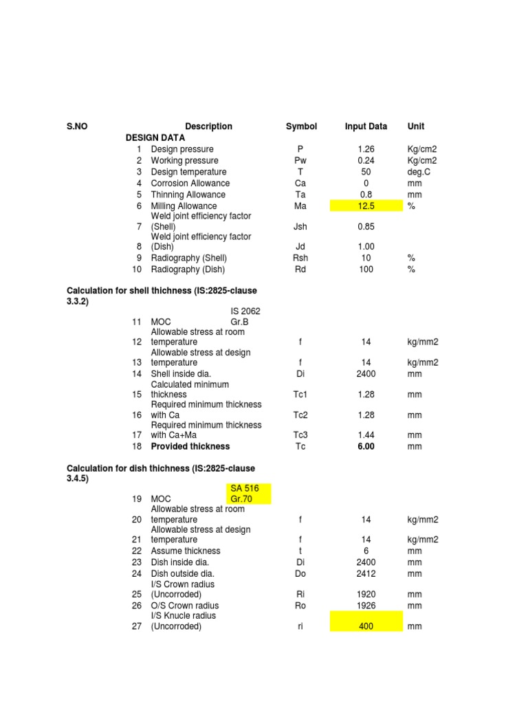 Design Specifications and Thickness Calculations for a Pressure Vessel ...