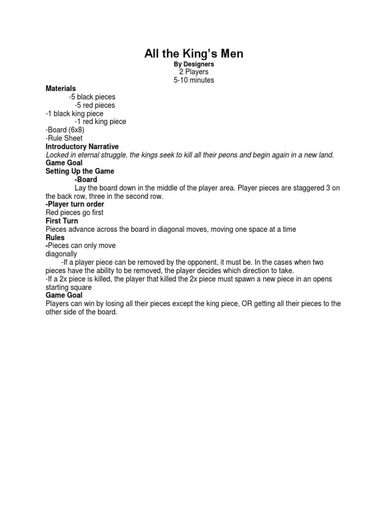All The King Men Rules | PDF