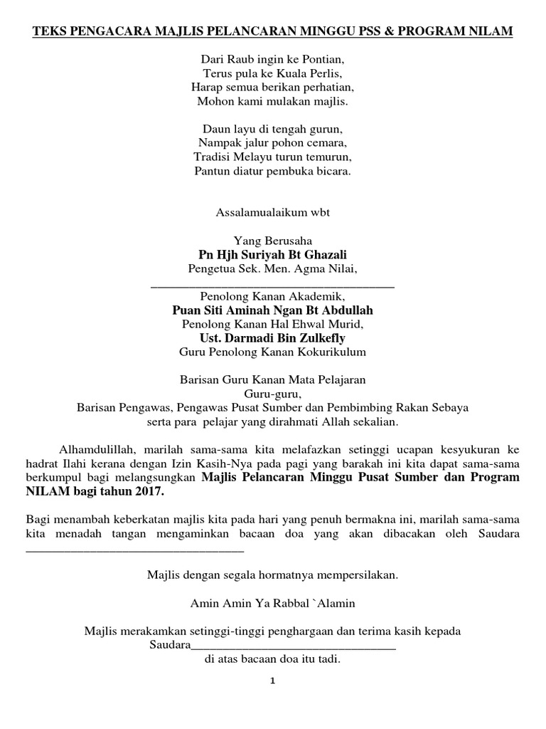 Teks Pelancaran Minggu Pss Dan Program Nilam | PDF | Kesehatan Holistik