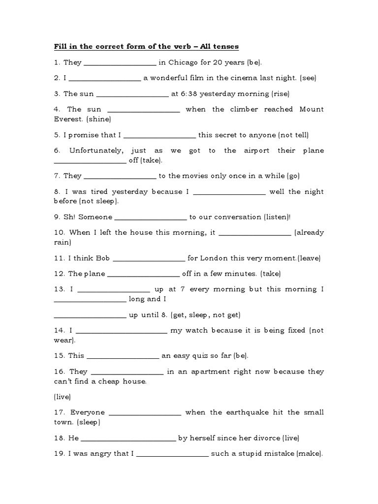 Fill in The Correct Form of The Verb - All Tenses | PDF