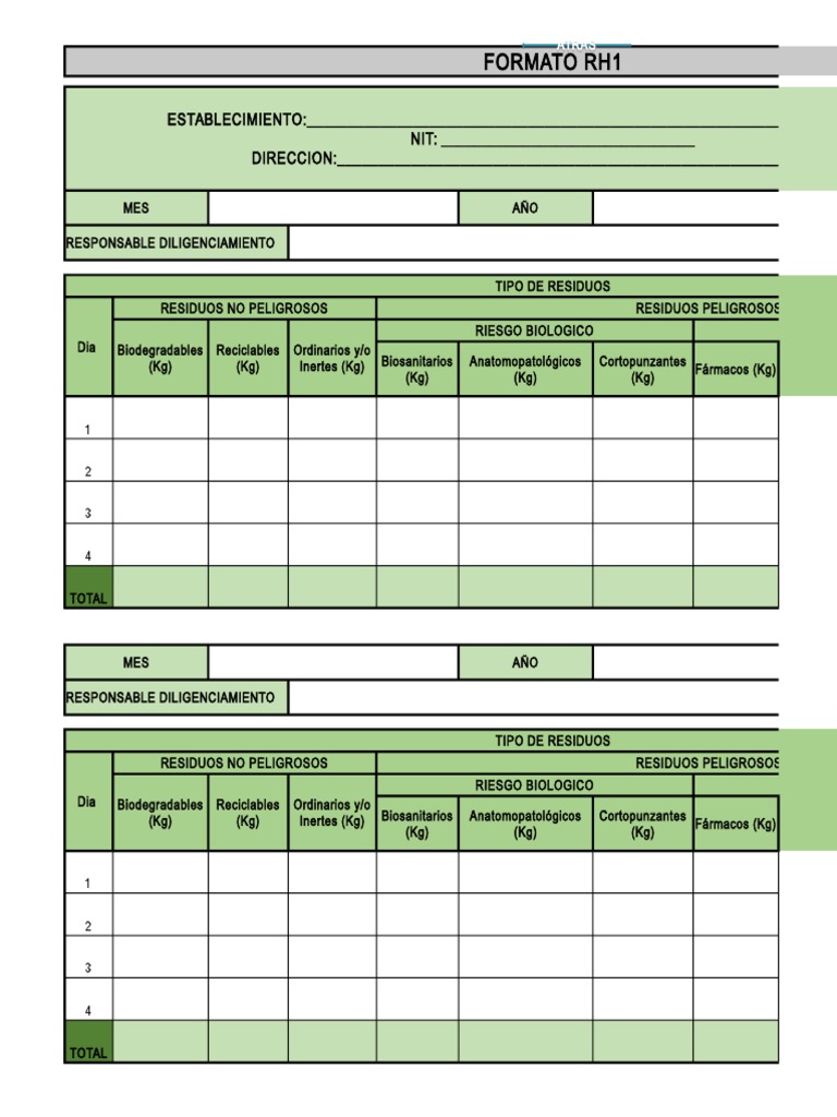 Formato Rh1: Atras | PDF | Sectores Economicos | Residuos