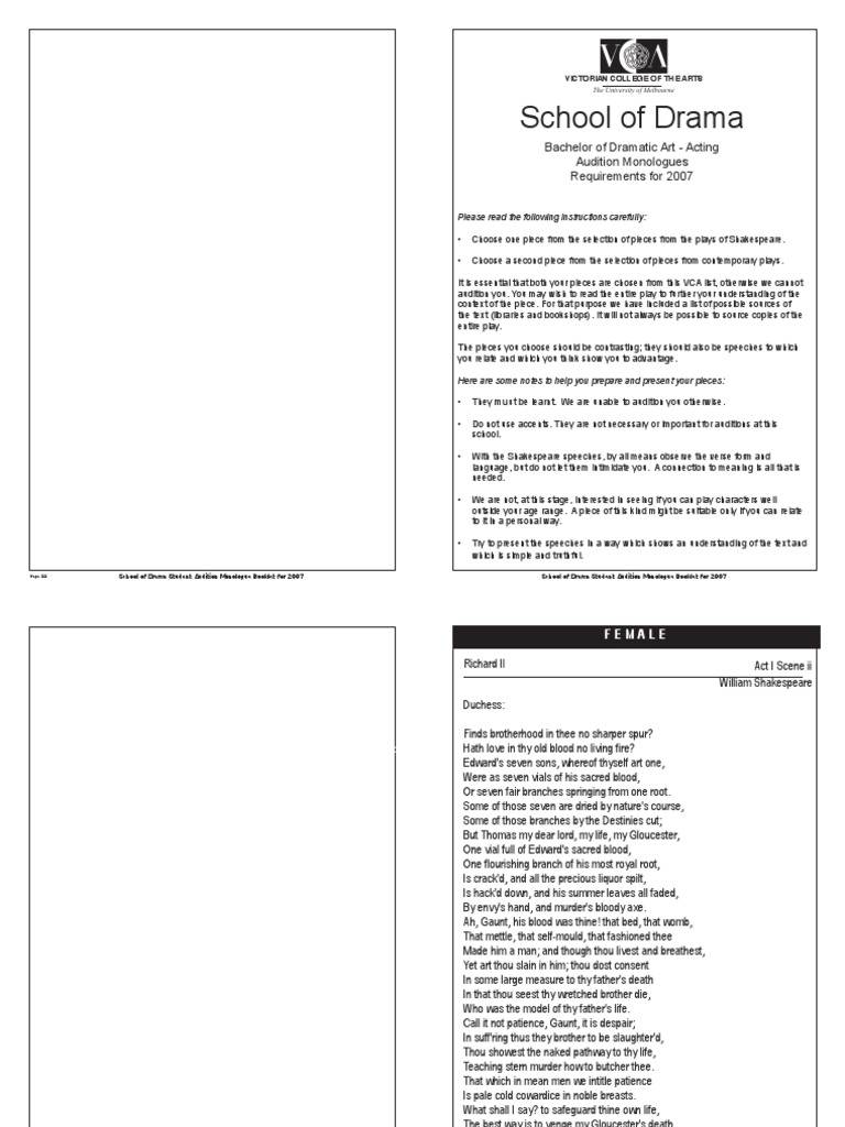 Drama Monologues Australia Schools | PDF | Audition | William Shakespeare