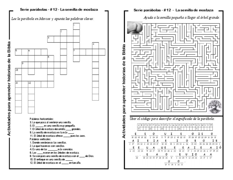 Hoja Actividades Parábola Semilla de Mostaza