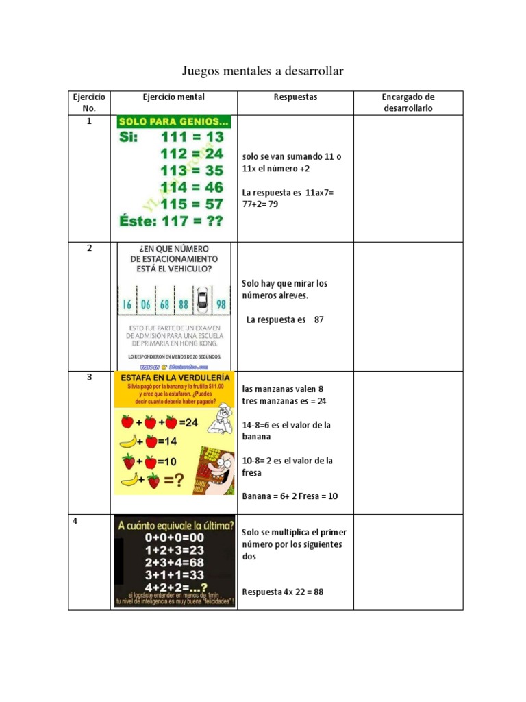 Juegos Mentales Matemáticos Diversos | PDF | Enseñanza de matemática ...