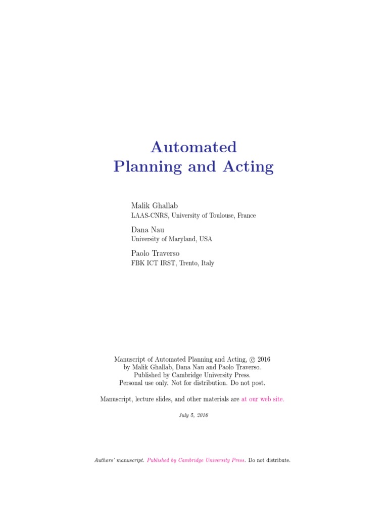 Automated Planning and Acting | PDF | Automata Theory | Algorithms