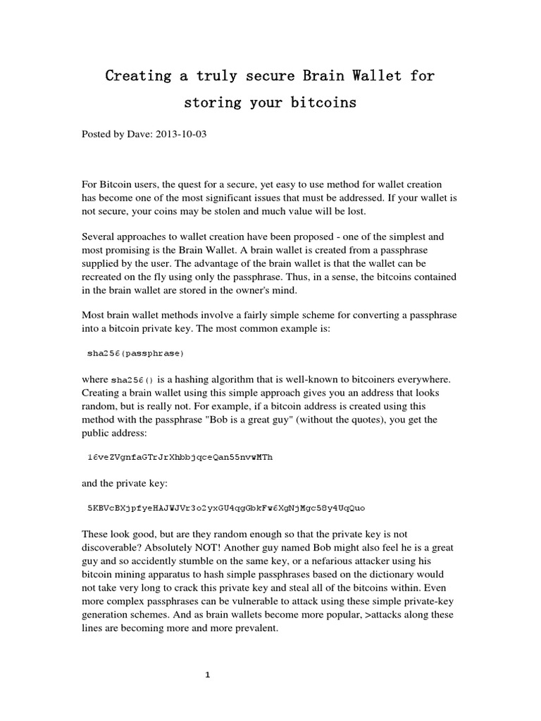 Creating a truly secure Brain Wallet for storing your bitcoins | PDF ...