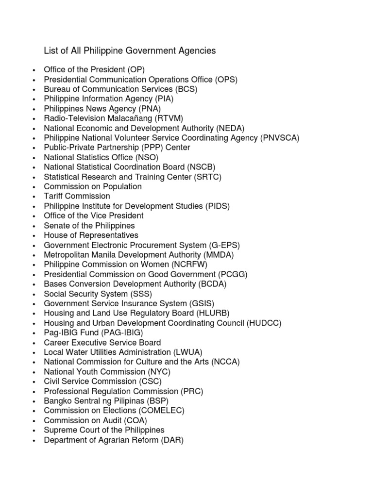 List of All Philippine Government Agencies | PDF | Agriculture | Employment