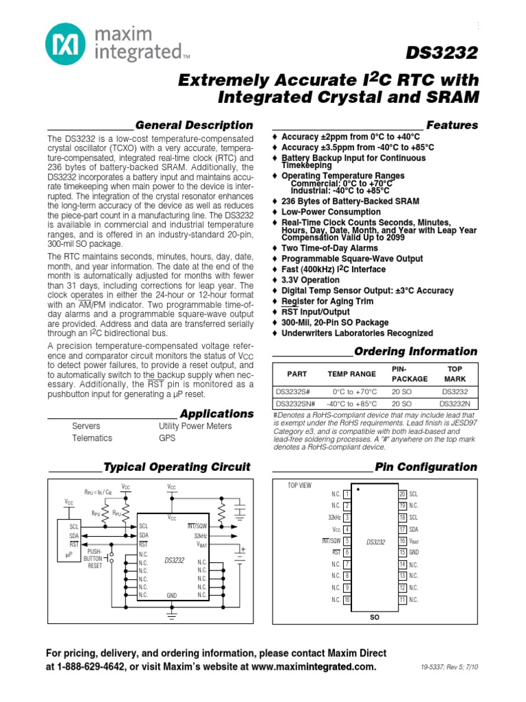DS3232 Extremely Accurate I2C RTC PDF | PDF | Electronic Engineering ...