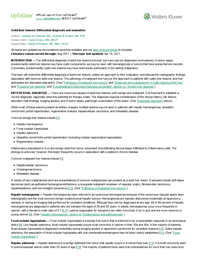 Solid Liver Lesions - Differential Diagnosis and Evaluation - UpToDate ...