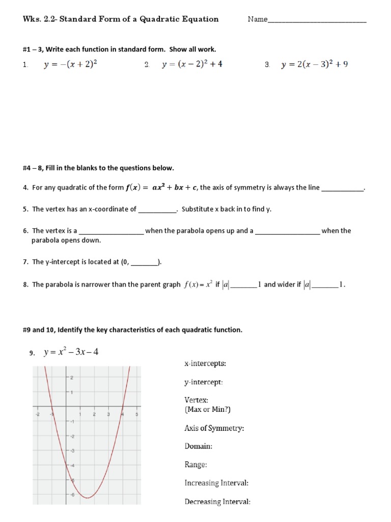 Wks. 2.2 - Standard Form of Quad Eq | PDF | Mathematical Relations ...