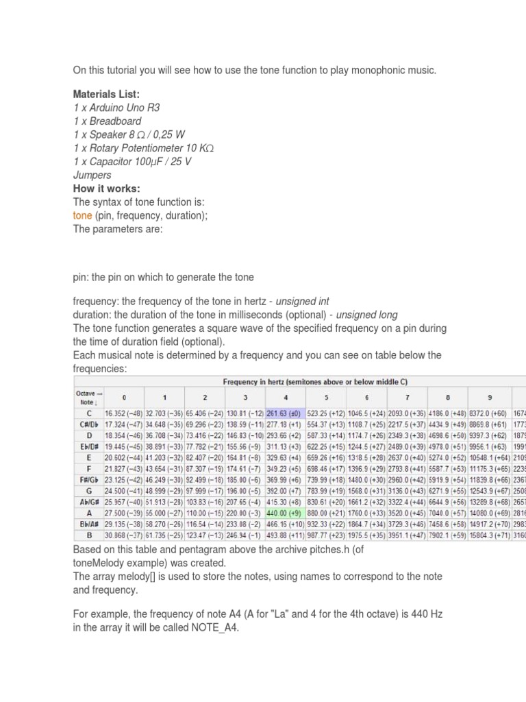 Arduino Pitches | PDF | Pitch (Music) | Frequency