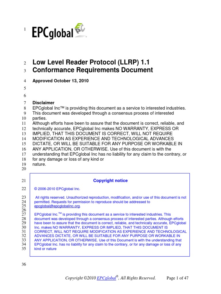 Low Level Reader Protocol (LLRP) 1.1 Conformance Requirements Document ...