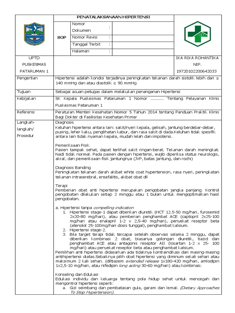 SOP Hipertensi | PDF | Pengembangan Diri | Kesehatan Holistik