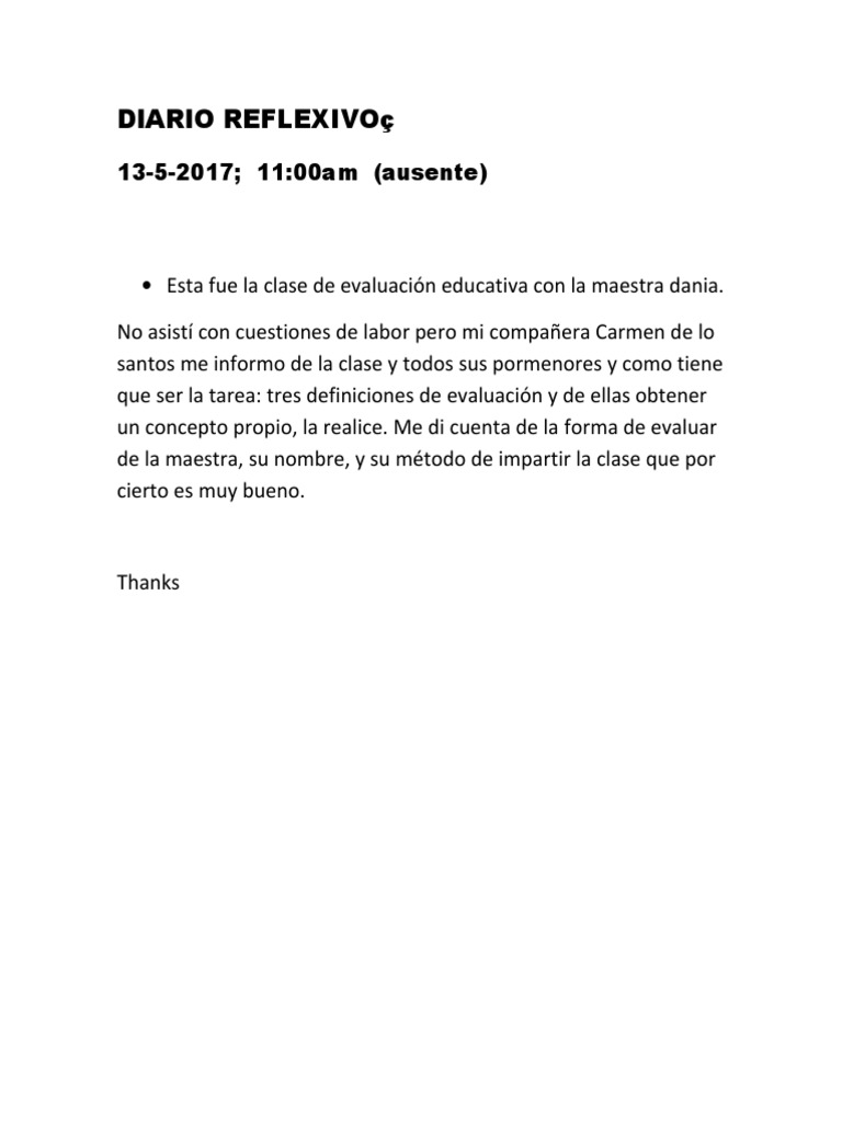 Diario Reflexivo de Clase | PDF | Compartir | Calidad de vida