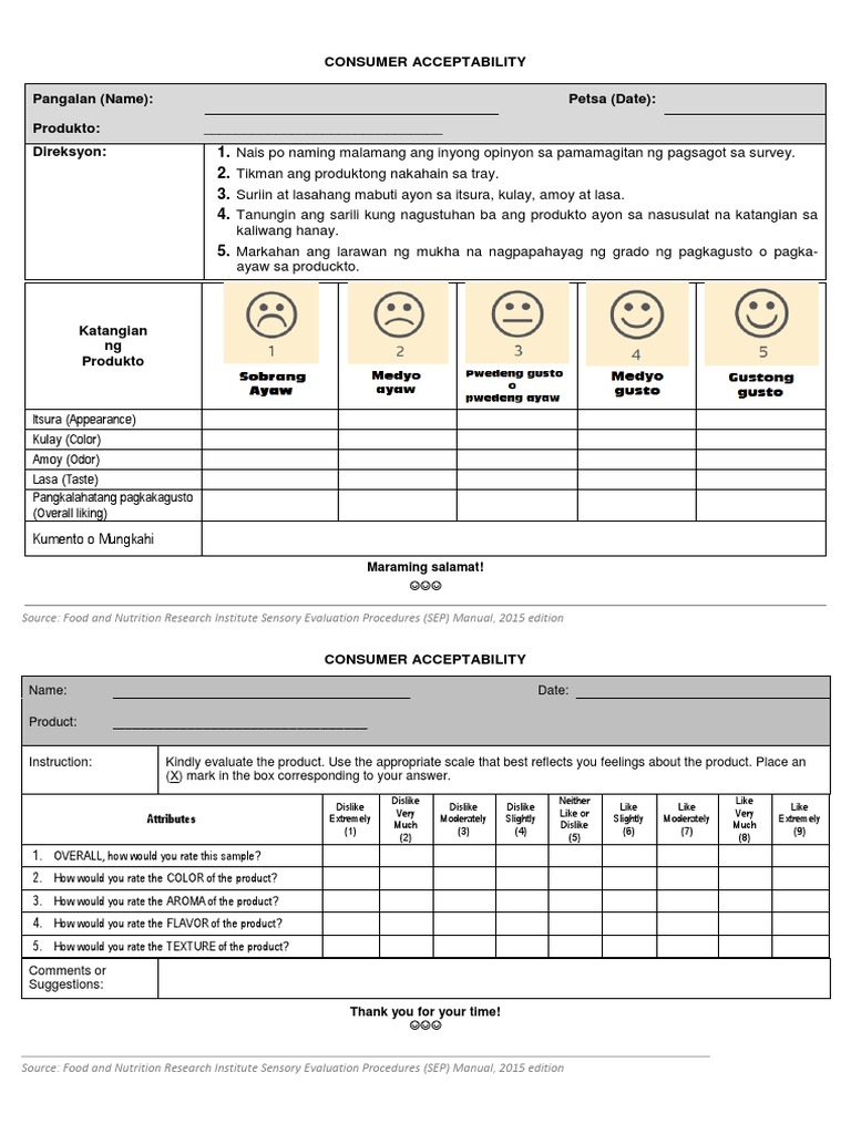 Hedonic Scoresheet - Smiley Face | PDF