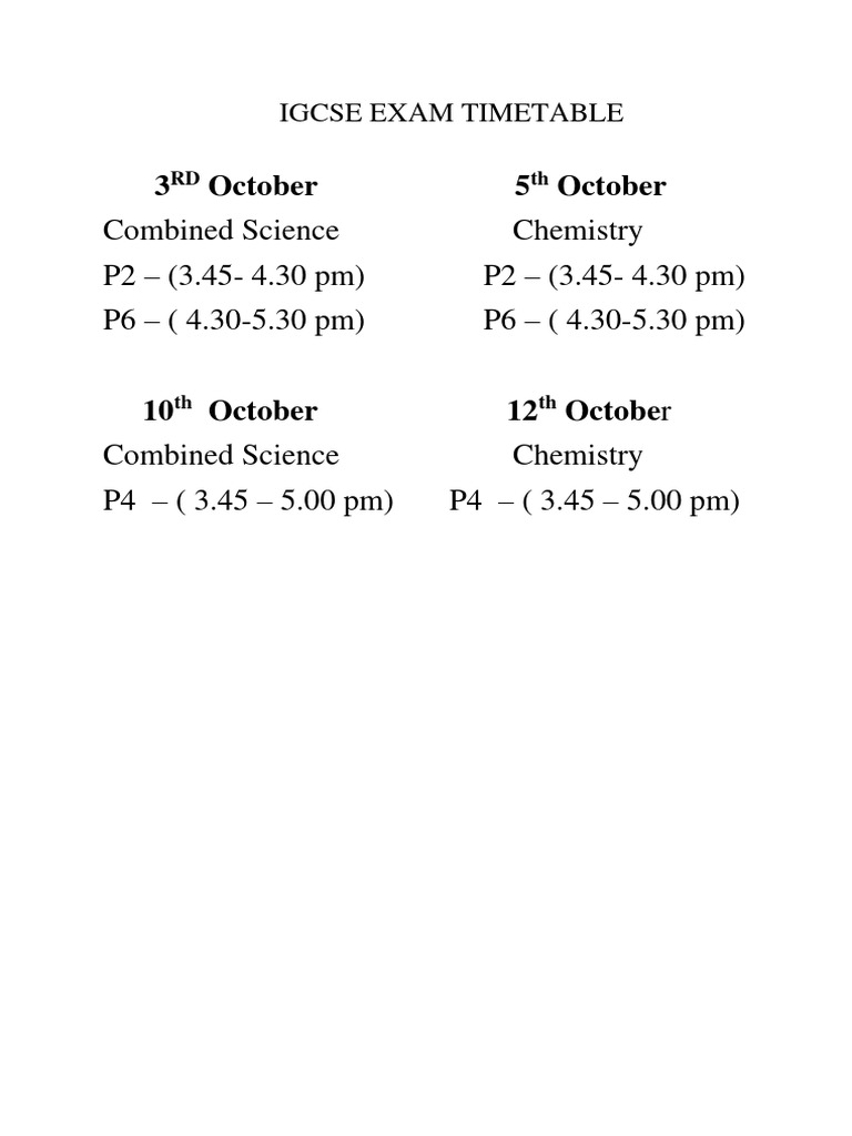 3 October 5 October: Igcse Exam Timetable | PDF