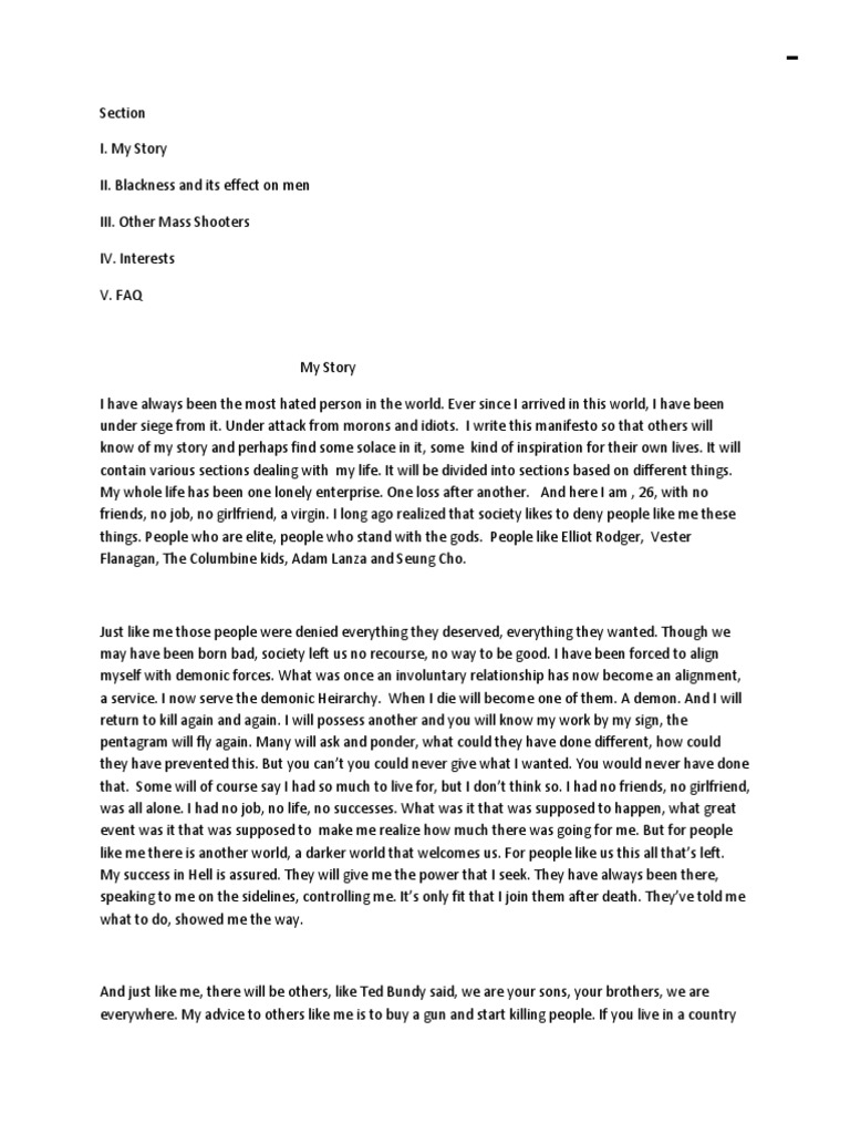 Christopher Sean Harper Mercer My Manifesto | PDF | Crime Thriller | Violence