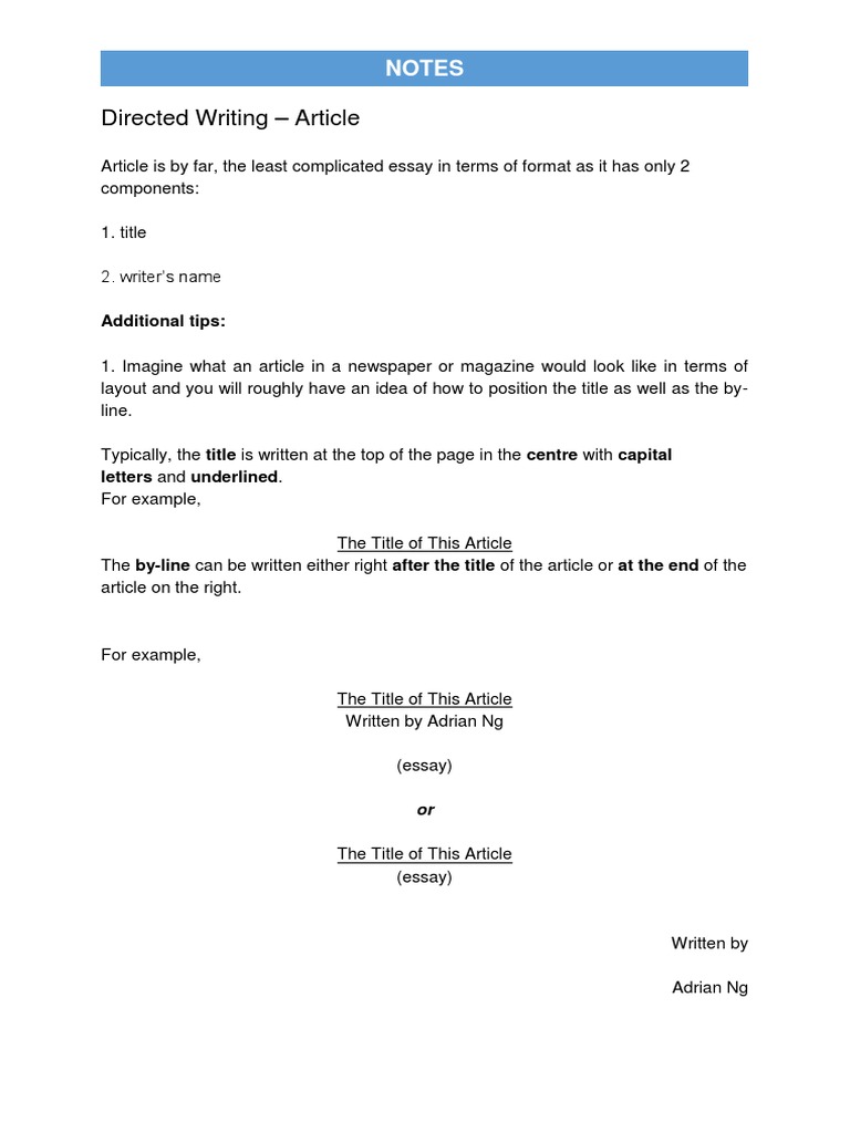 Directed Writing - Article: Notes | PDF | Essays | Newspapers