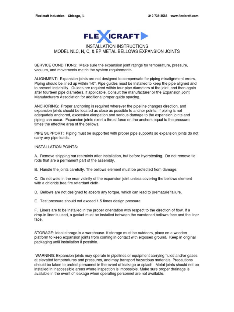 Installation Instructions Model NLC, N, C, & Ep Metal Bellows Expansion ...