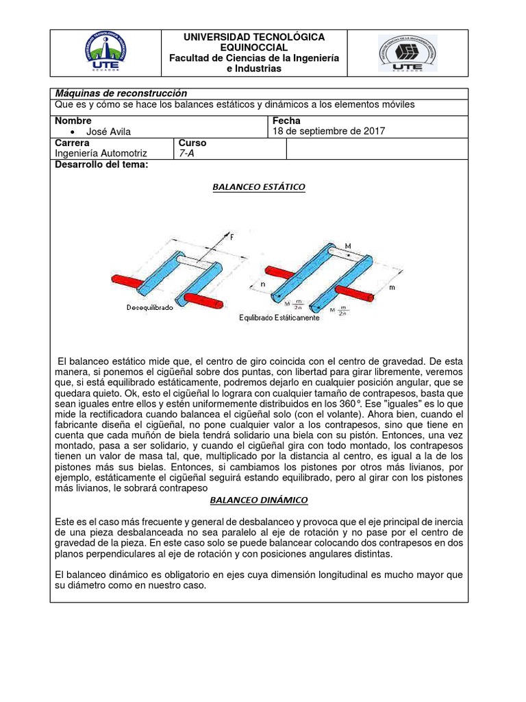 Balanceo Estatico y Dinamico | PDF | Movimiento (física) | Pistón