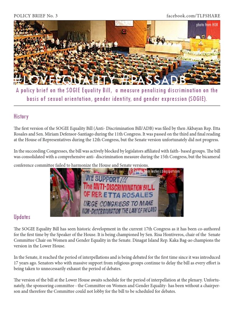 Sogie Equality Bill Policy Brief Discrimination Sexual Orientation