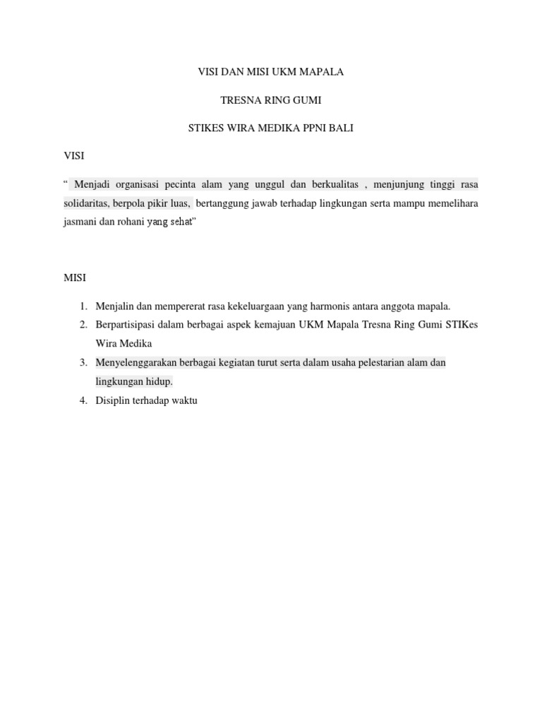 Visi Dan Misi Ukm Mapala | PDF