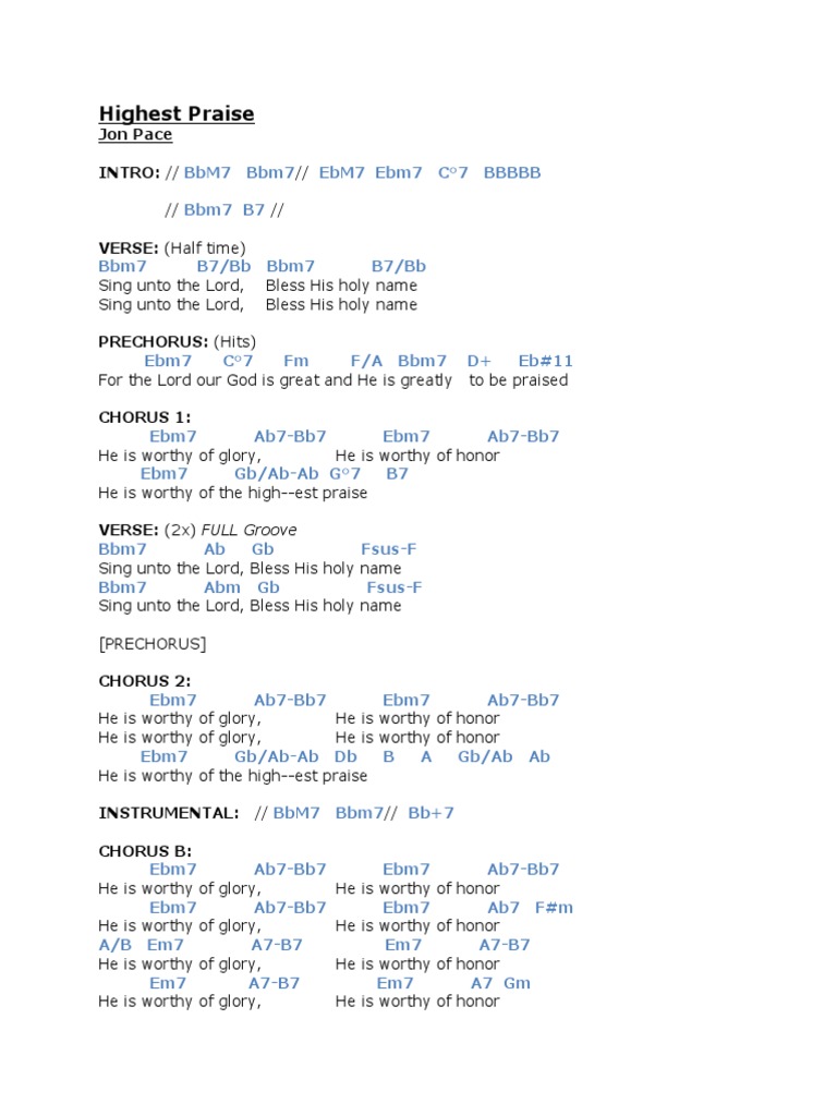 Highest Praise Chords