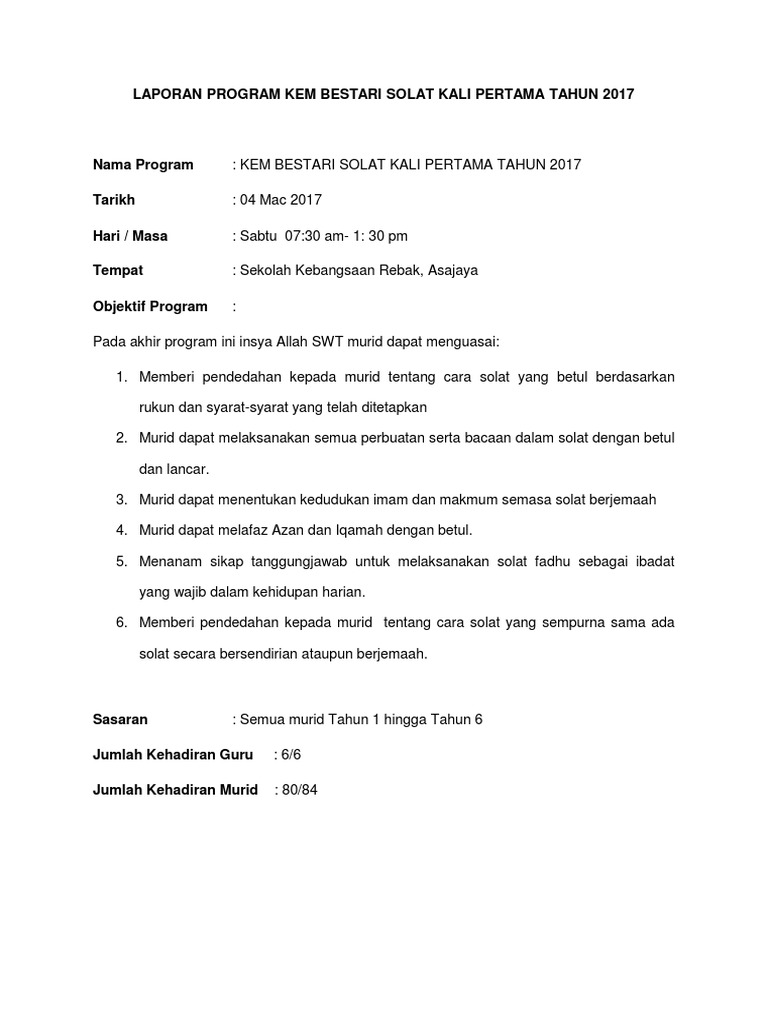 Laporan Program Kem Bestari Solat | PDF