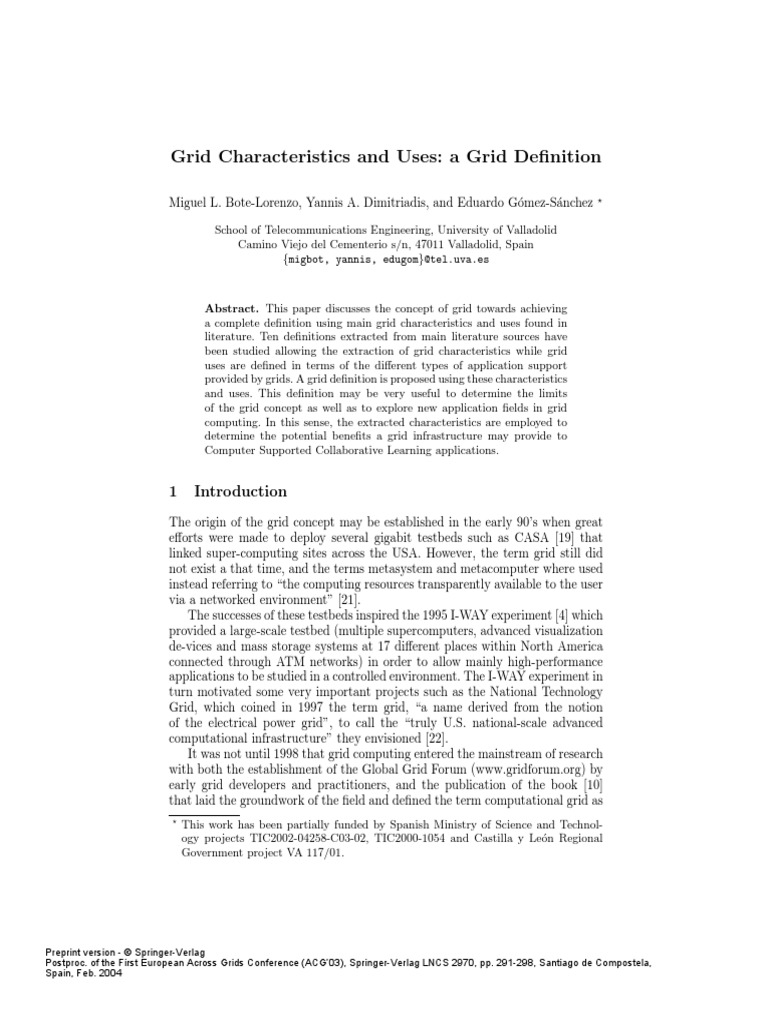 Grid Characteristics and Uses: A Grid Definition: (Migbot, Yannis ...
