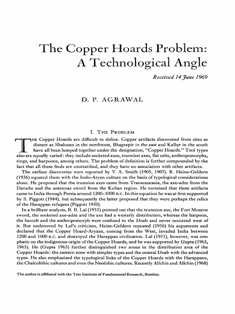 Copper Hoards (DP Agarwal, 1969) | PDF | Archaeology