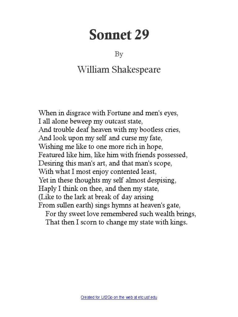 The Sonnets 029 Sonnet 29 | PDF | Poetry